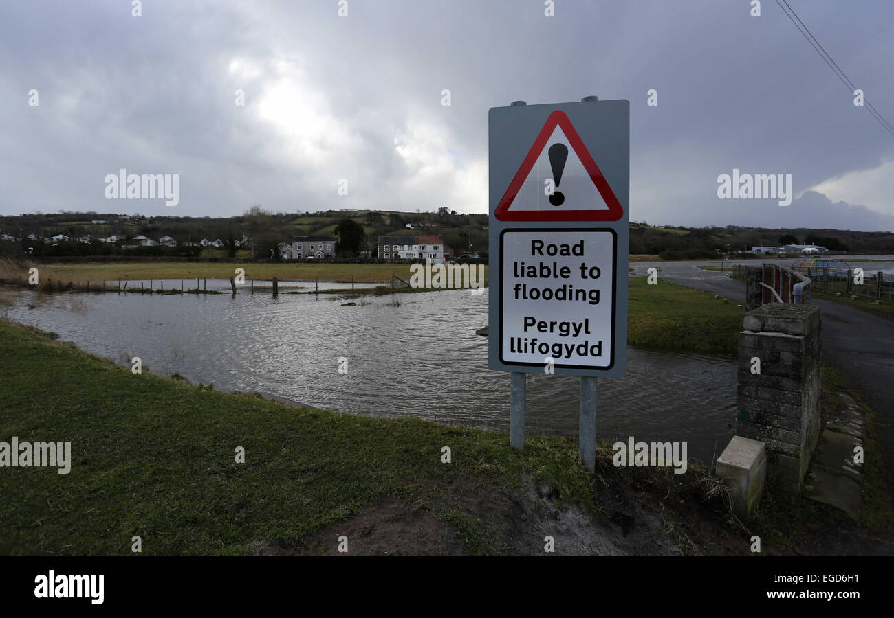 Crofty, UK. Monday 23 February 2015 Pictured: A "Road Liable to ...