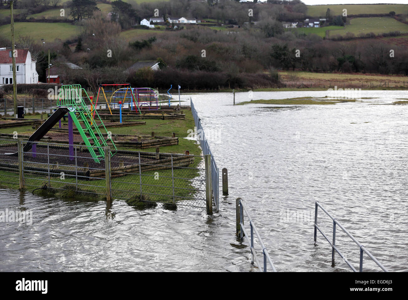 Crofty, UK. Monday 23 February 2015 Pictured: A playground is enroached ...