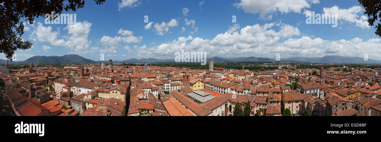 View from Torre Guinigi tower, Piazza dell Anfiteatro, square, Basilica ...