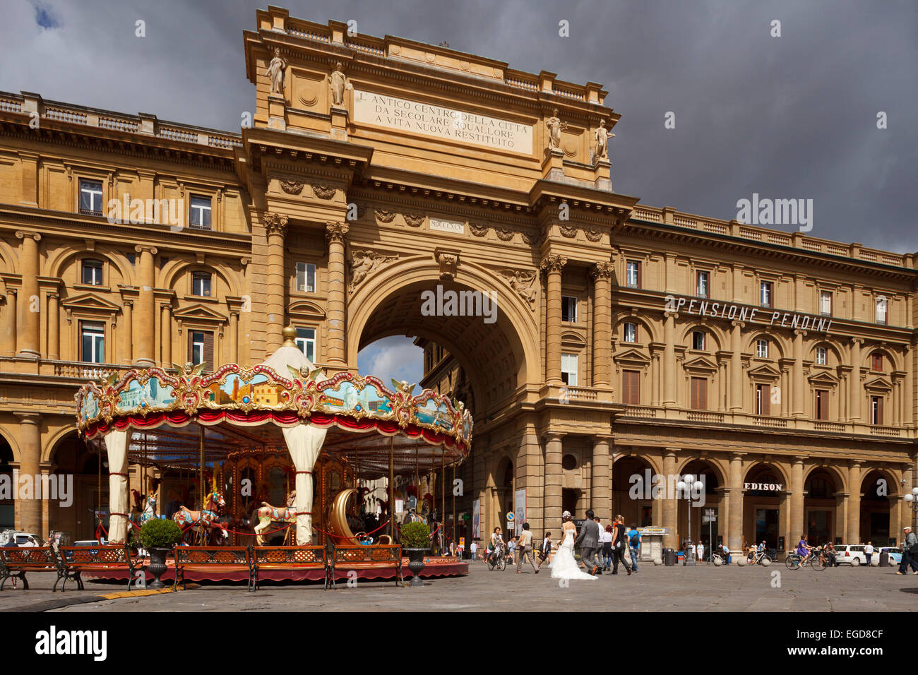 Carousel, merry-go-round on Piazza della Repubblica, square, historic ...