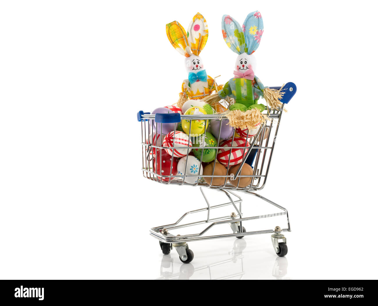 shopping cart with easter eggs and bunny couple isolated on white Stock ...
