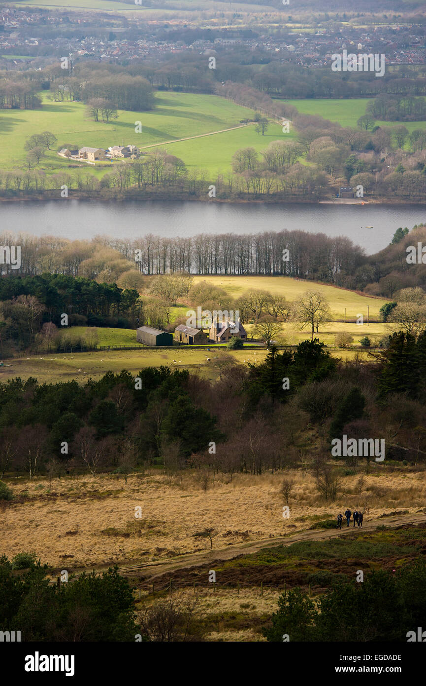 View of Rivington reservoir from Rivington Pike, near Bolton ...