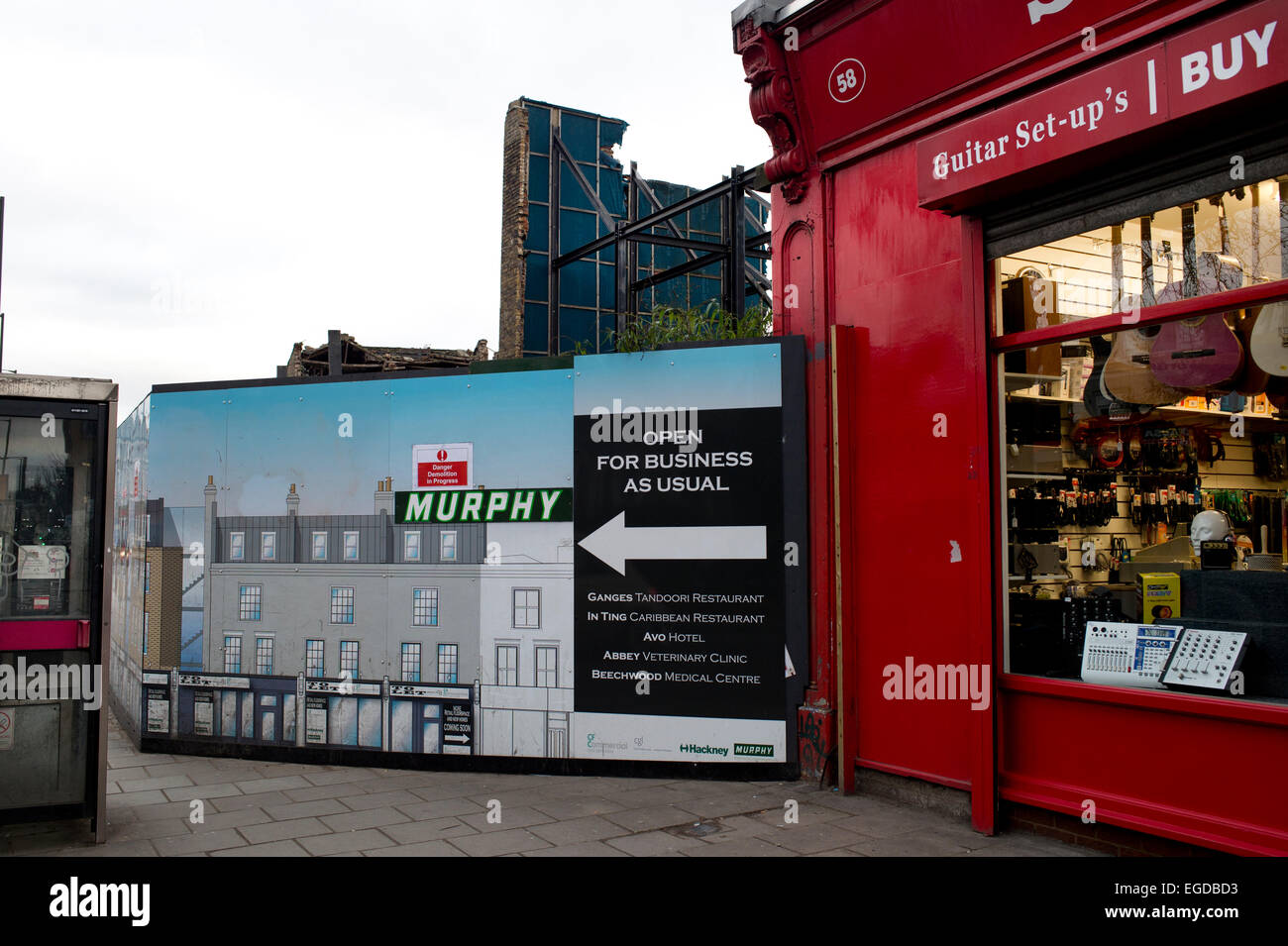 Hackney. Dalston Lane. Demolished shops prior to redevelopment Stock ...