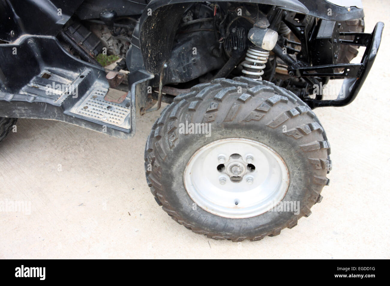Car Wheel of ATV on stop Stock Photo - Alamy
