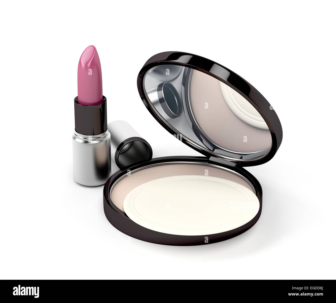 Compact powder, powder puff and purple lipstick Stock Photo - Alamy