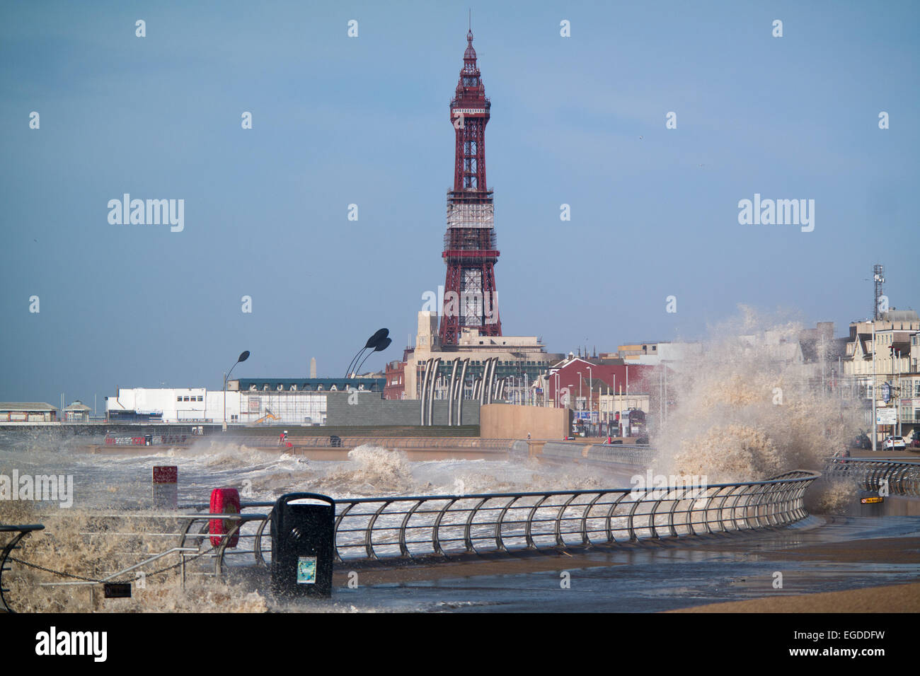 Blackpool, UK. 23rd February, 2015. UK Weather: Large waves and wind ...