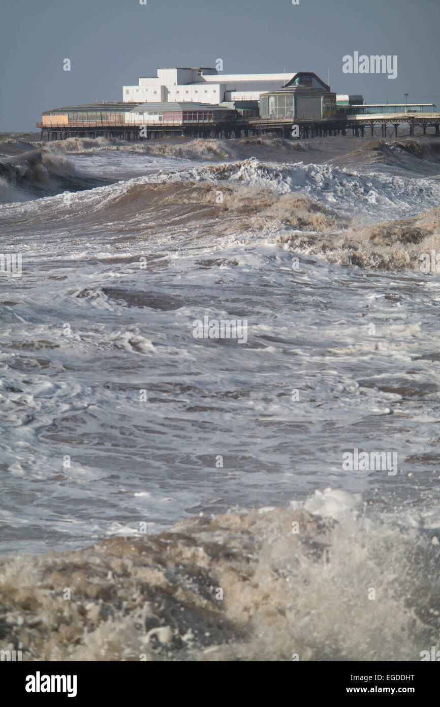 Blackpool, UK. 23rd February, 2015. UK Weather: Large waves and wind ...