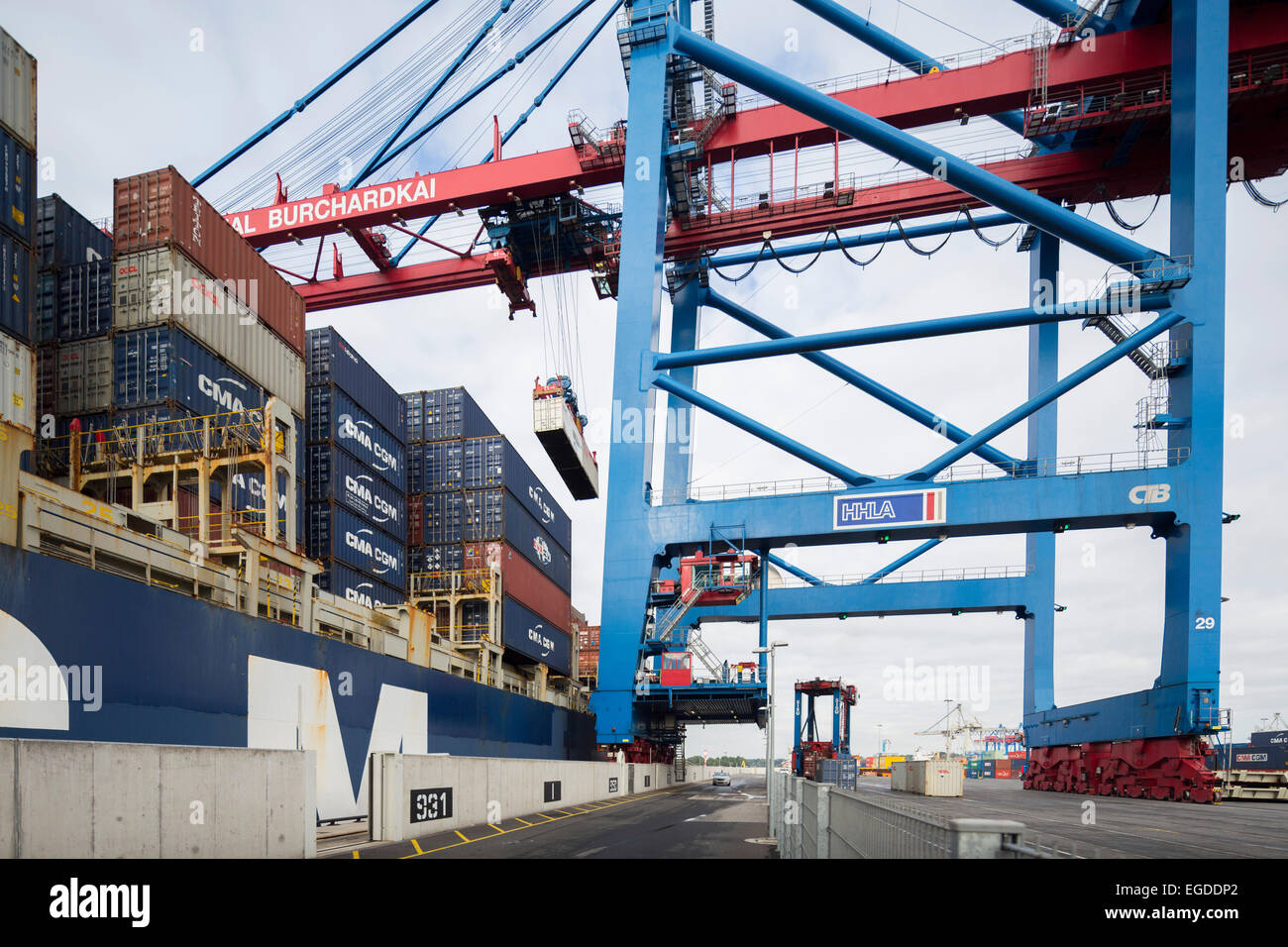 Container ship loading and unloading at the container terminal ...
