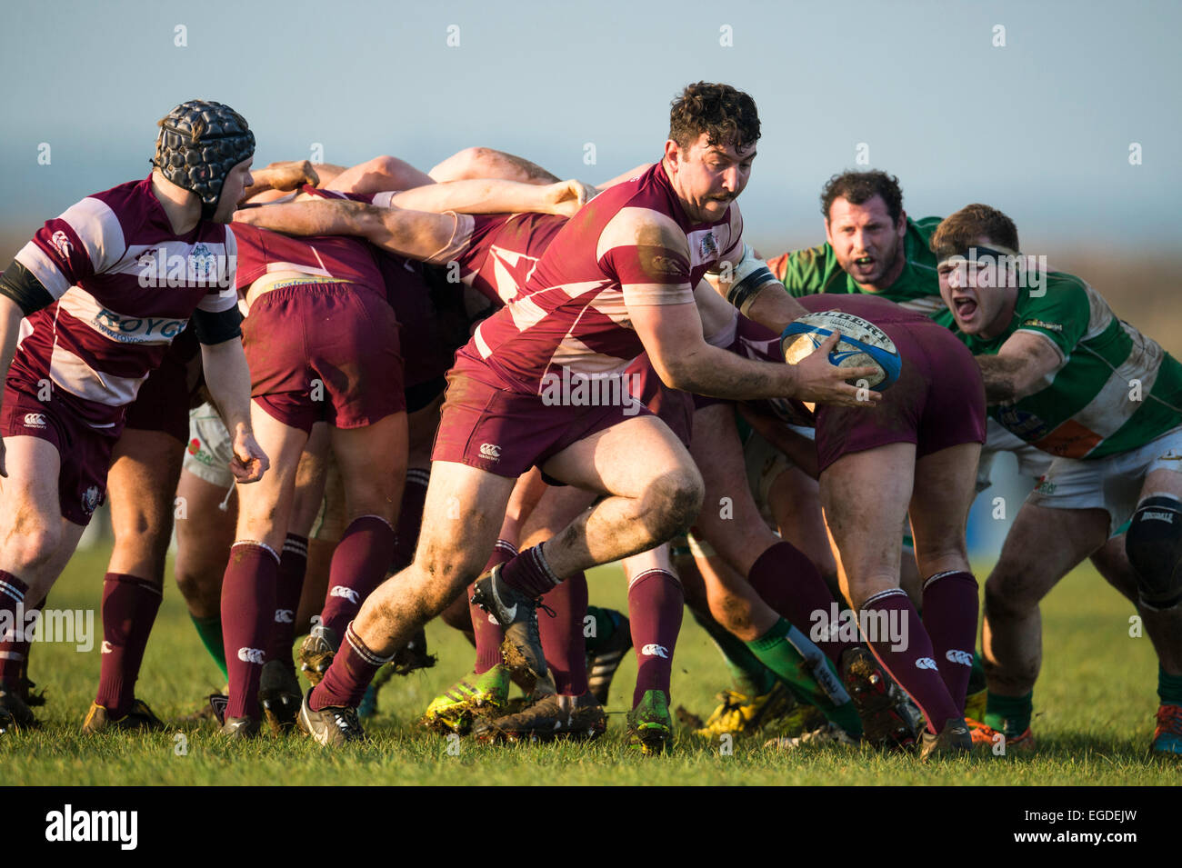 Rugby player running with ball Stock Photo - Alamy