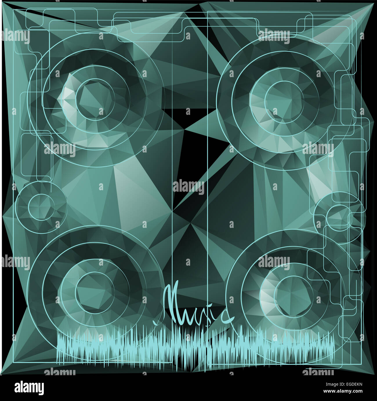 music. abstract background with triangular speakers and wave Stock ...