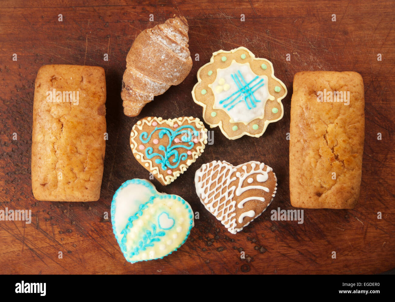 Cakes collection on a timber board, closeup Stock Photo - Alamy