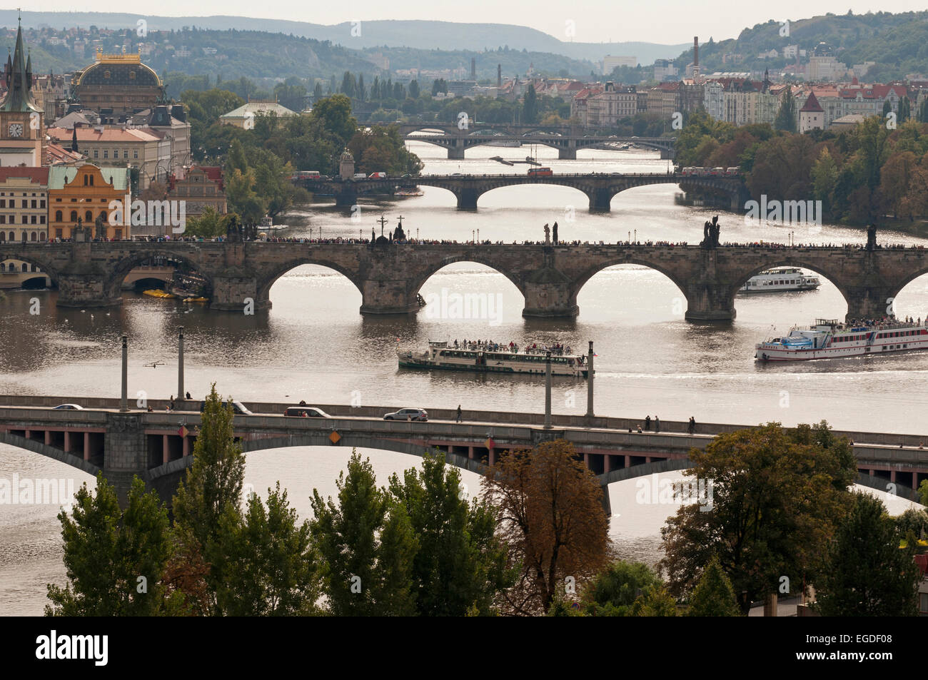 City view with view to bridges over river vltava hi-res stock ...
