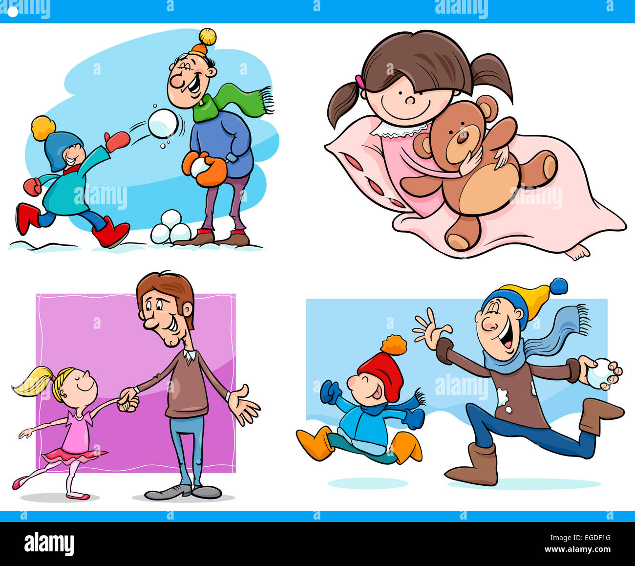 Cartoon Illustration Set of Fathers with Children Stock Photo - Alamy