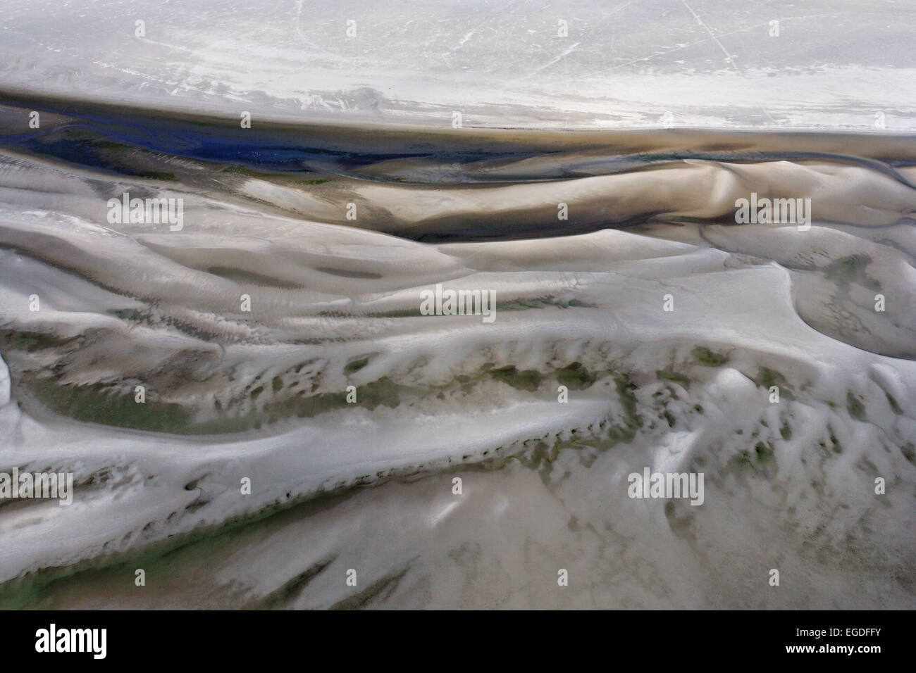 Mudflats, tidal flats seen from the air, Westerheversand, Eiderstedt ...