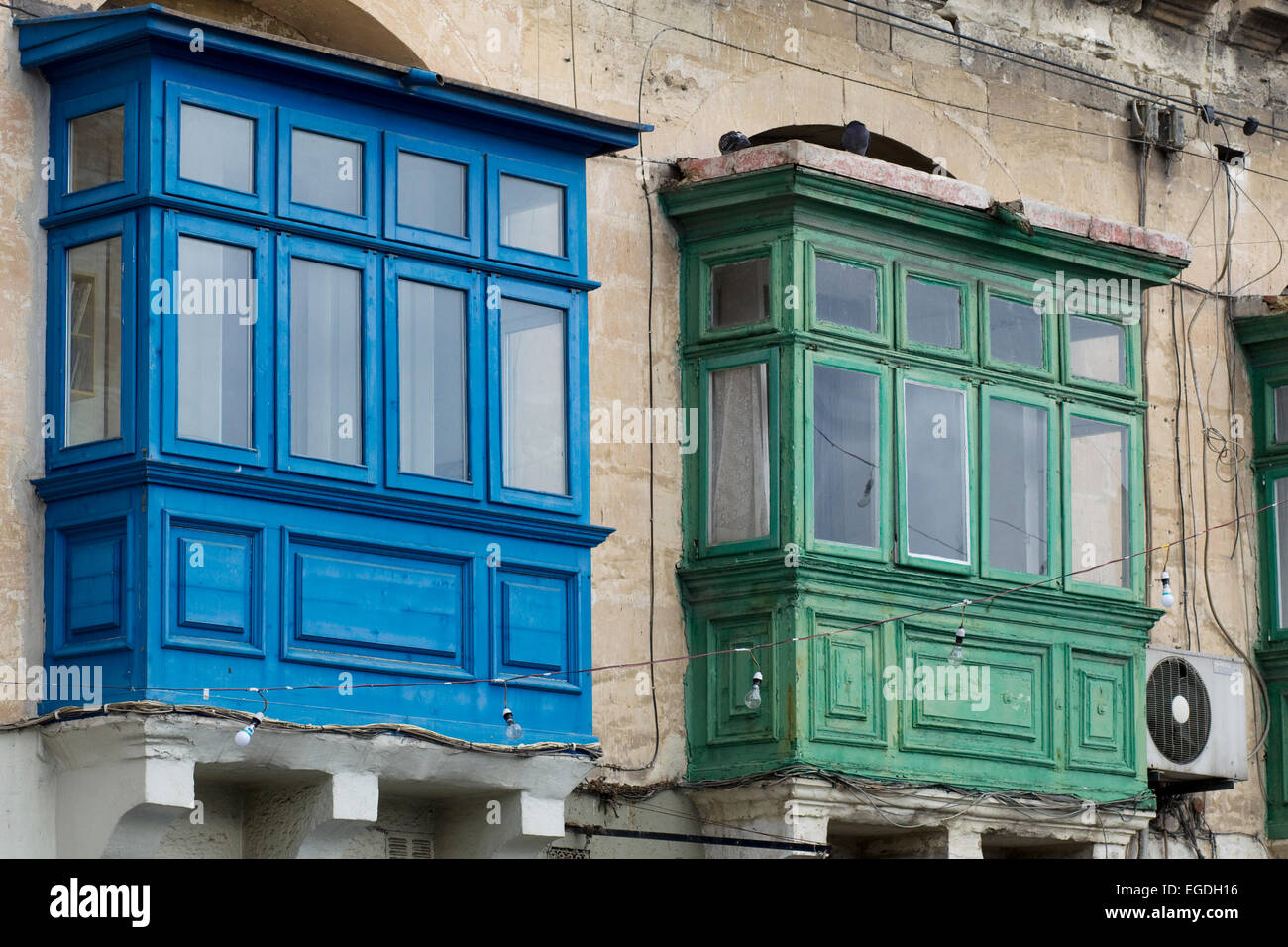 Traditional Maltese balconies in the old town of Valletta Malta Stock ...