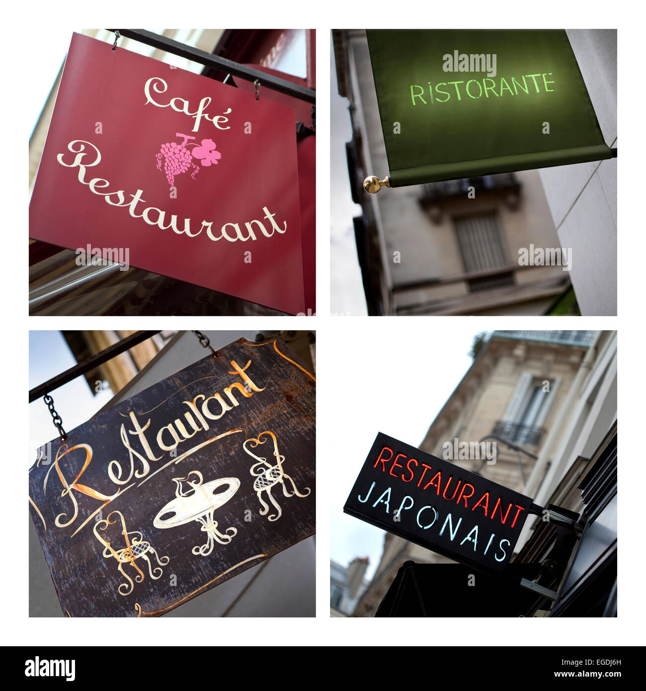 Restaurant signs on a collage Stock Photo - Alamy