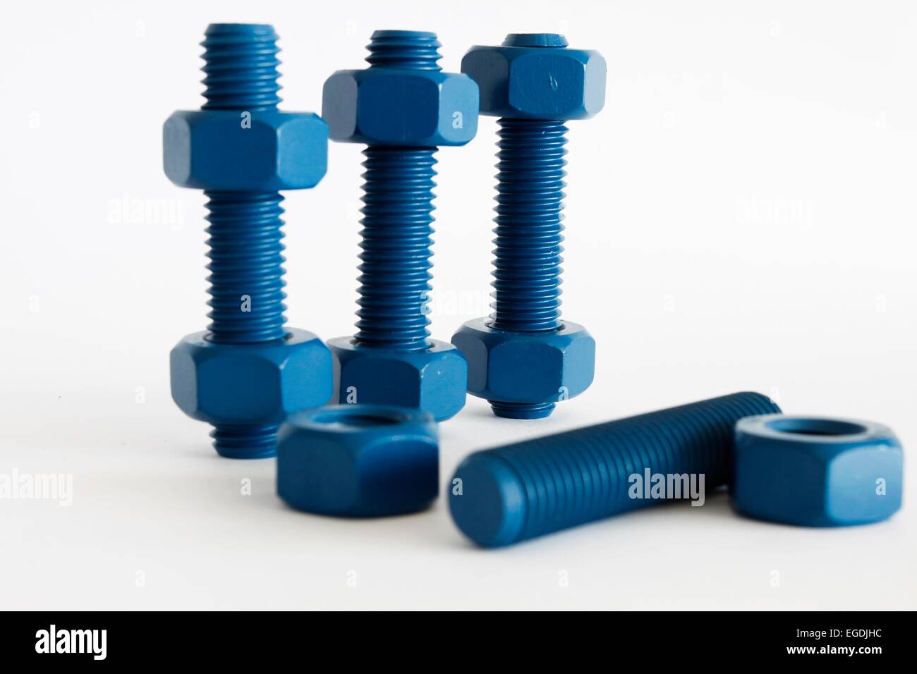 Xylan bolt and nut in blue coated with PTFE Stock Photo - Alamy