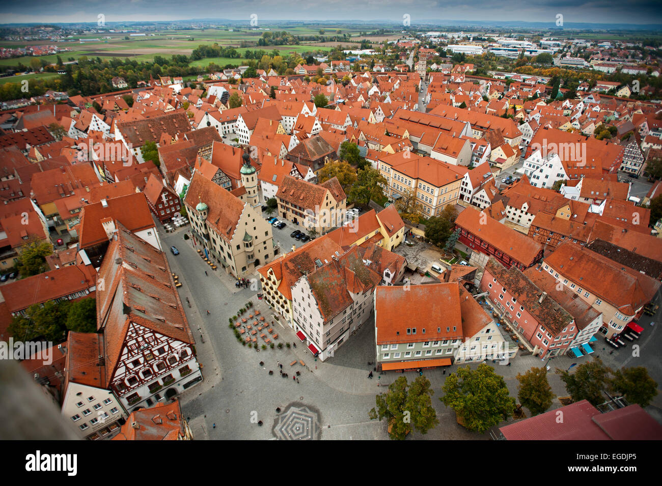 View over the historic centre of the town, Noerdlingen, Swabia, Bavaria ...