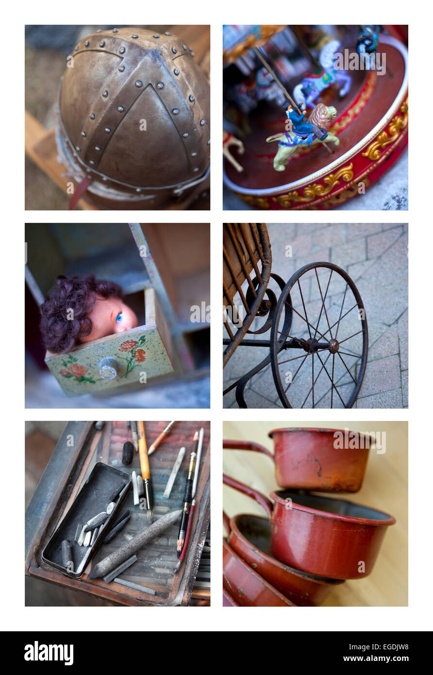 Various objects on a flea market collage Stock Photo - Alamy