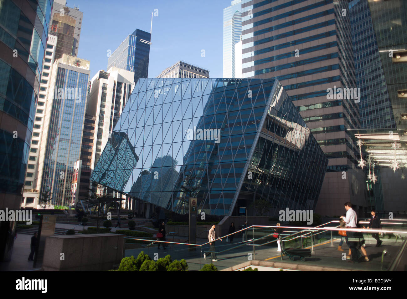 Exchange Square in Central Hong Kong. The square is surrounded by tall ...