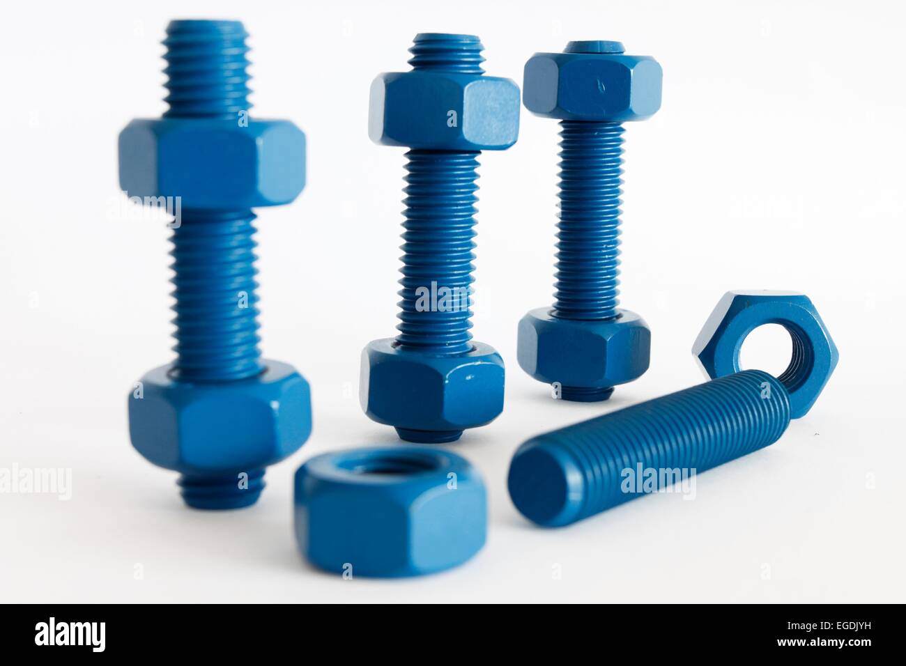 Xylan bolt and nut in blue coated with PTFE Stock Photo - Alamy