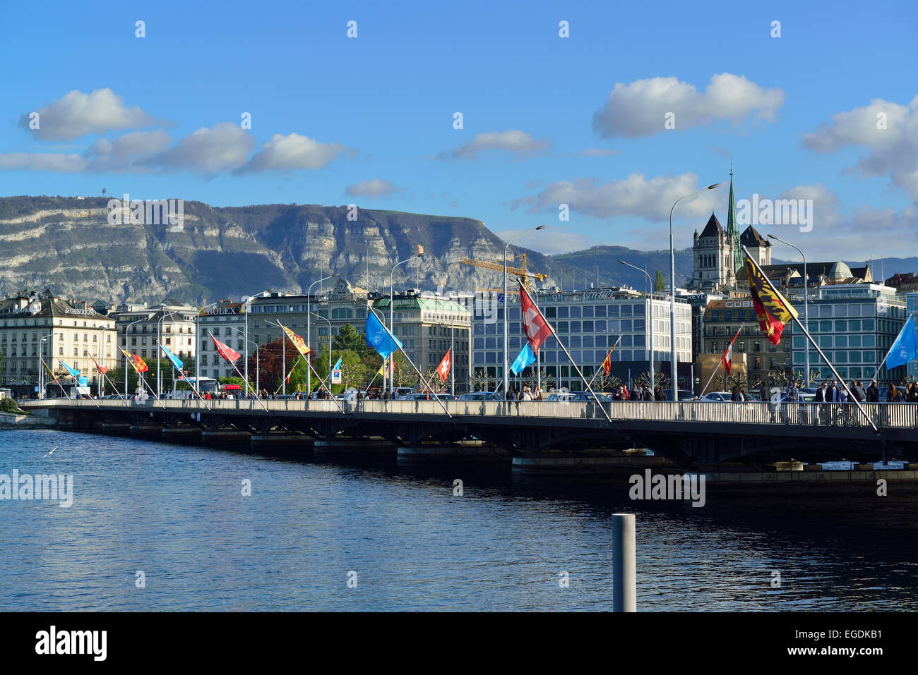 Mont Blanc bridge and cathedral, lake Geneva, Geneva, Switzerland Stock Photo - Alamy