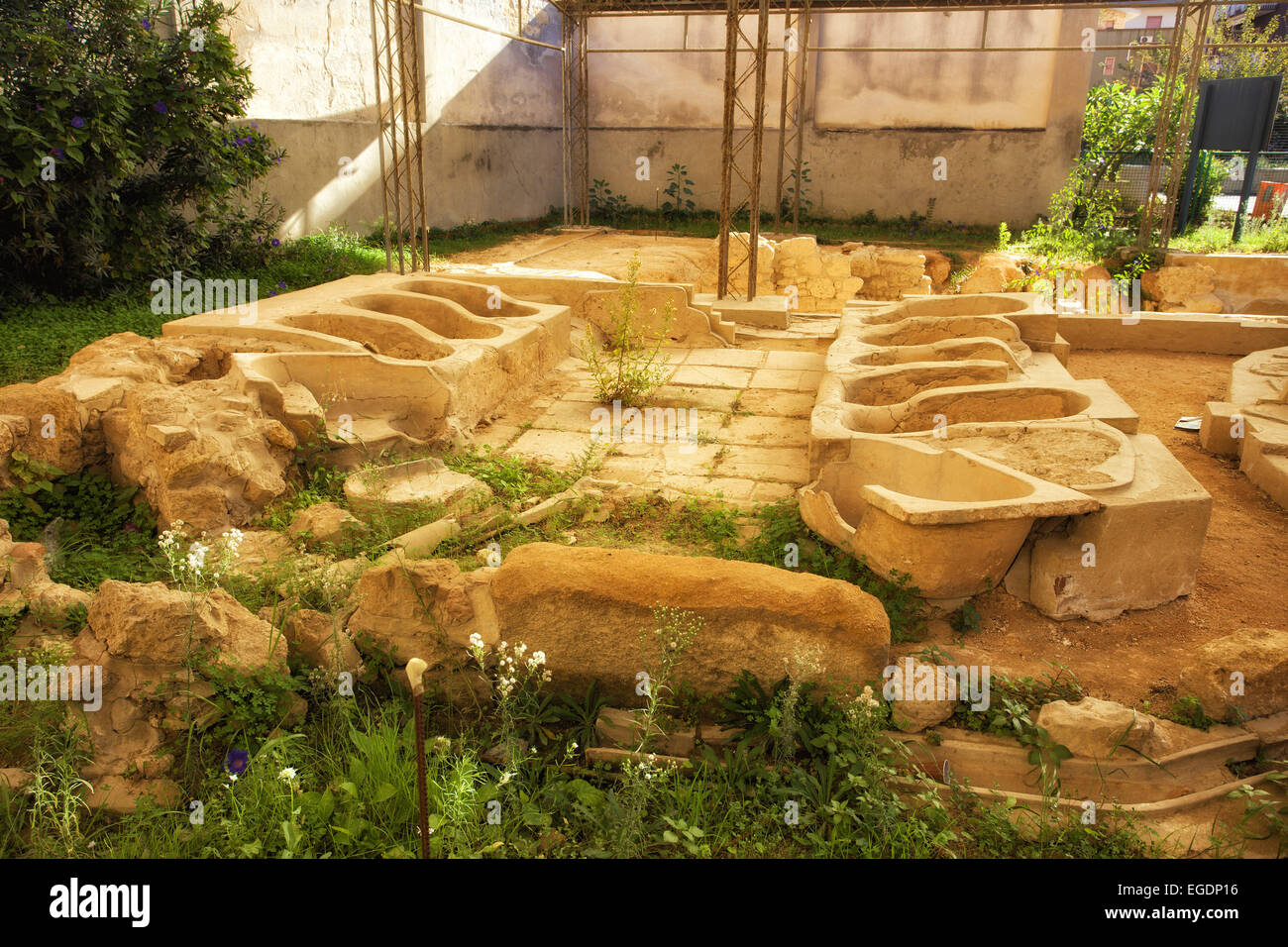 Old greek public baths and spas in Gela greek city, Sicily, Italy Stock ...