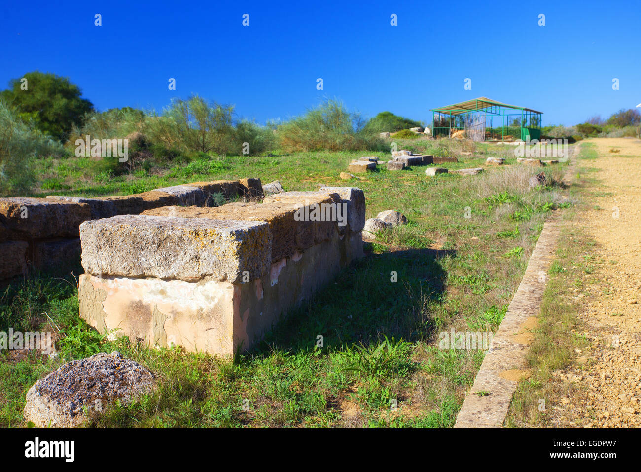 Capo Soprano walls of old Gela old greek city, Sicily, Italy Stock ...