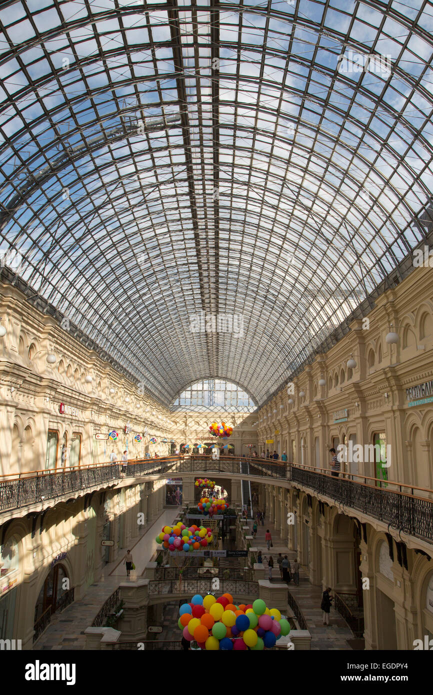 Interior of GUM department store and shopping arcade along Red Square ...