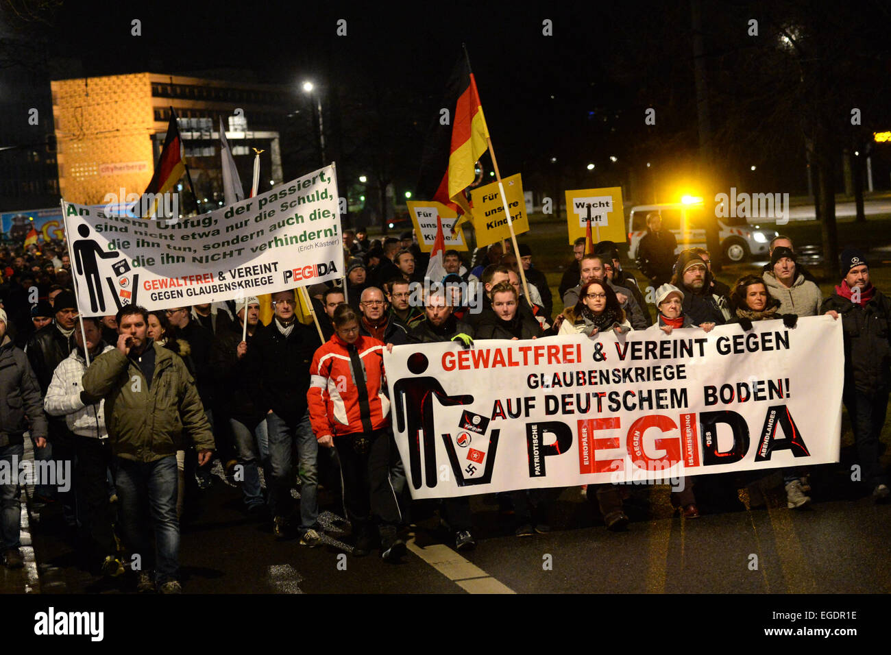 Dresden, Germany. 23rd Feb, 2015. Members of the anti-Islamic Pegida ...