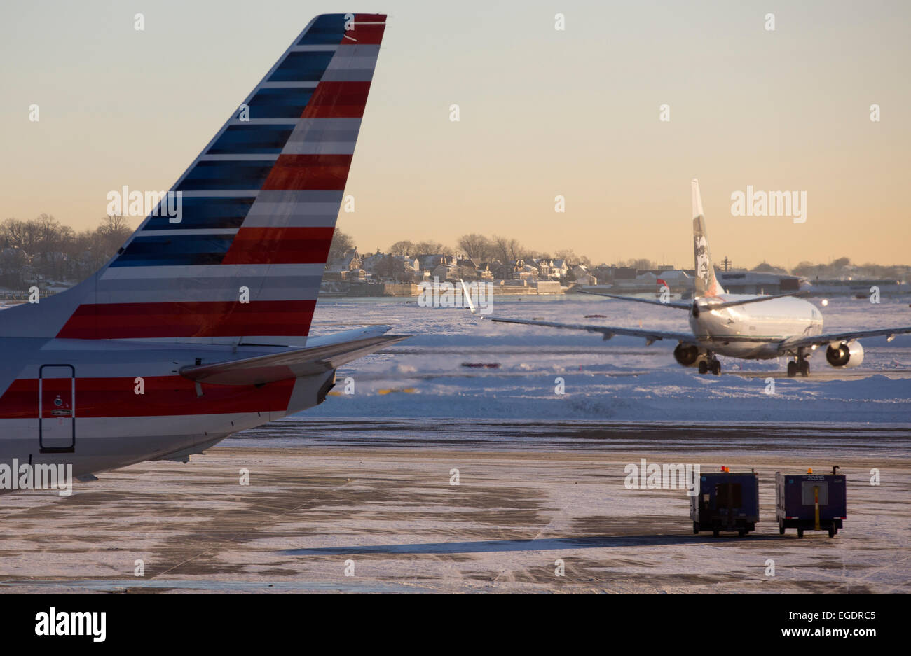 American Airlines jet on the tarmac, Logan International Airport ...