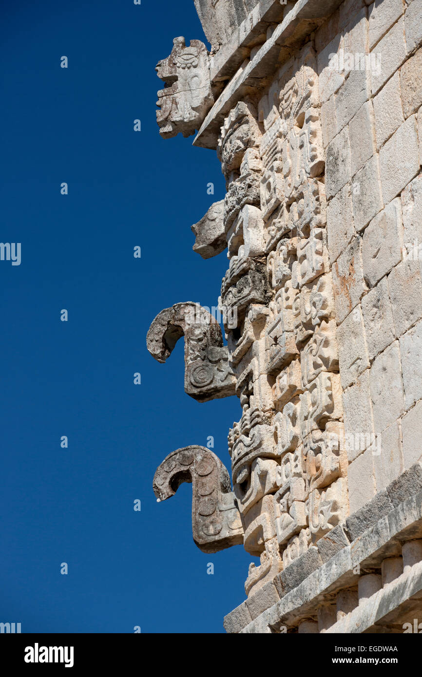 Chac masks on Nunnery quadrangle facade Uxmal, Yucatan, Mexico Stock ...