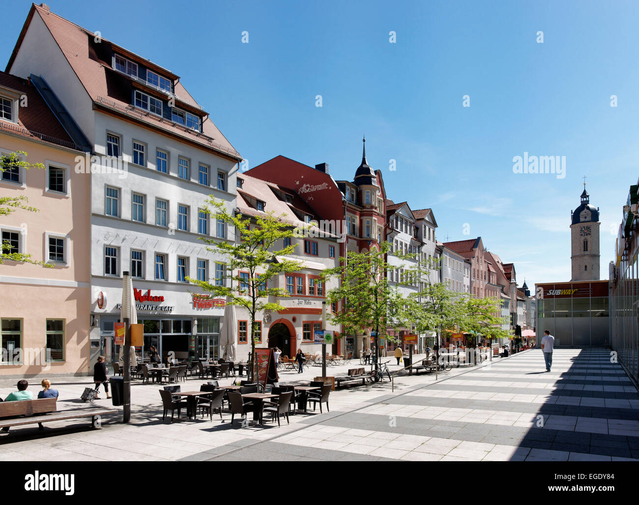Johannis Street with parish church of St. Michael, Jena, Thuringia ...