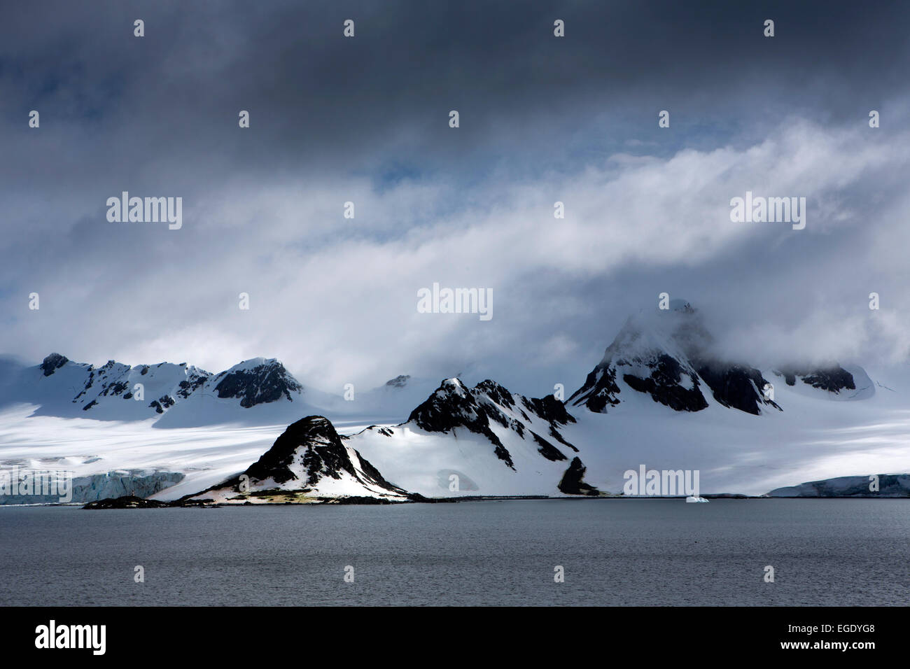 South Orkney Islands, Laurie Island coast, snow capped coastal ...