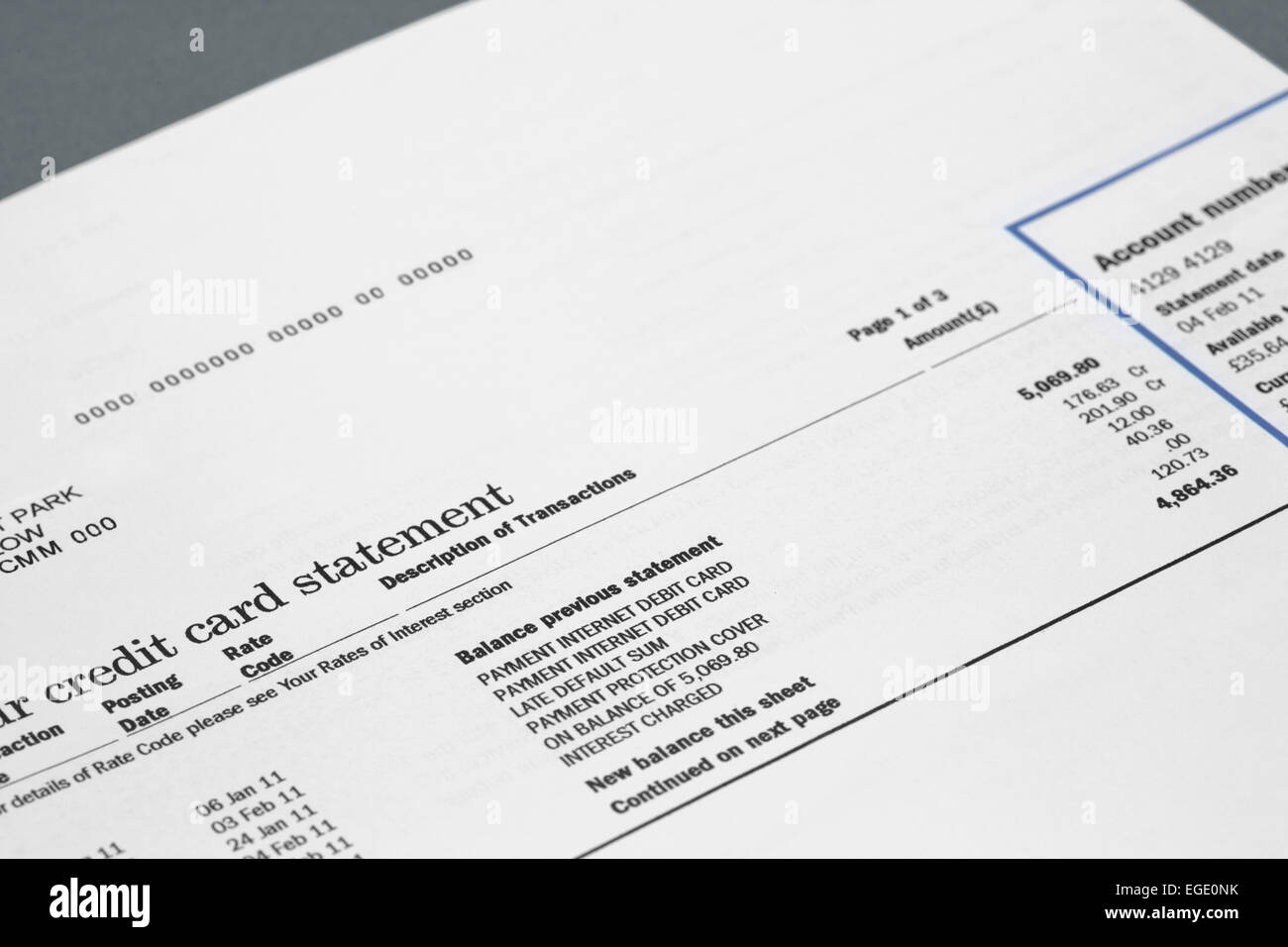 Bank and credit card statement Stock Photo - Alamy