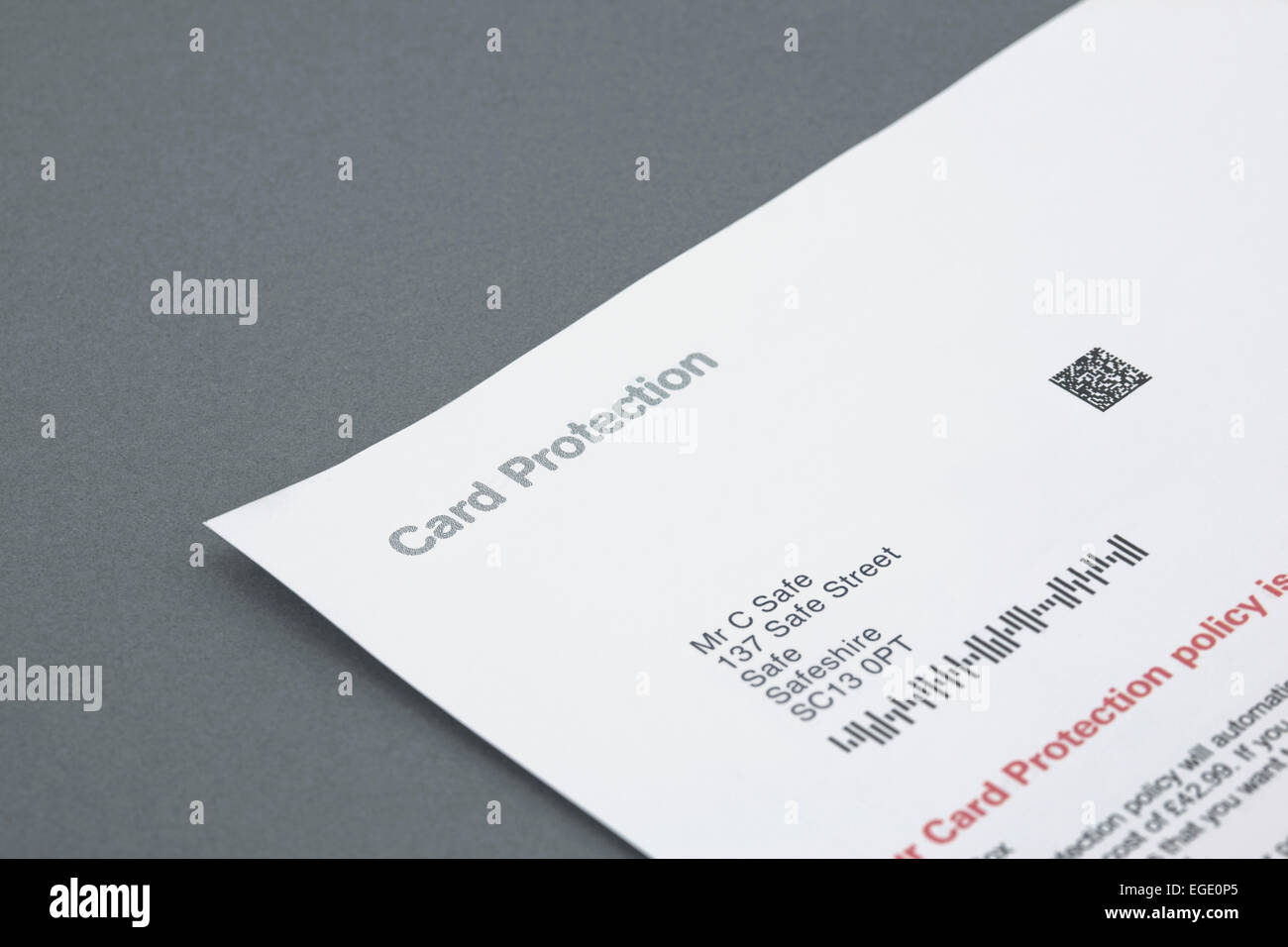 Credit card protection policy document Stock Photo - Alamy