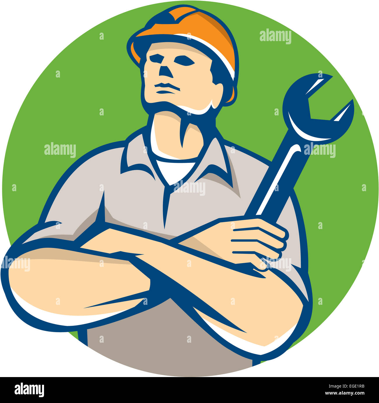 Illustration of a builder construction worker arms crossed holding ...