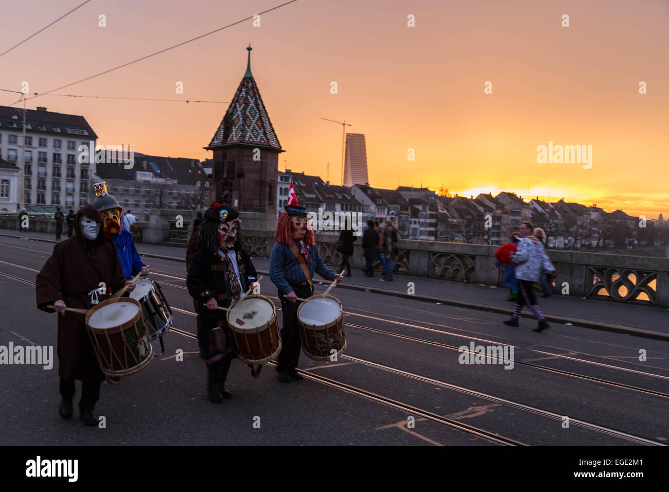 Basel, Switzerland. 23rd Feb, 2015. Masked drummers taking part in ...