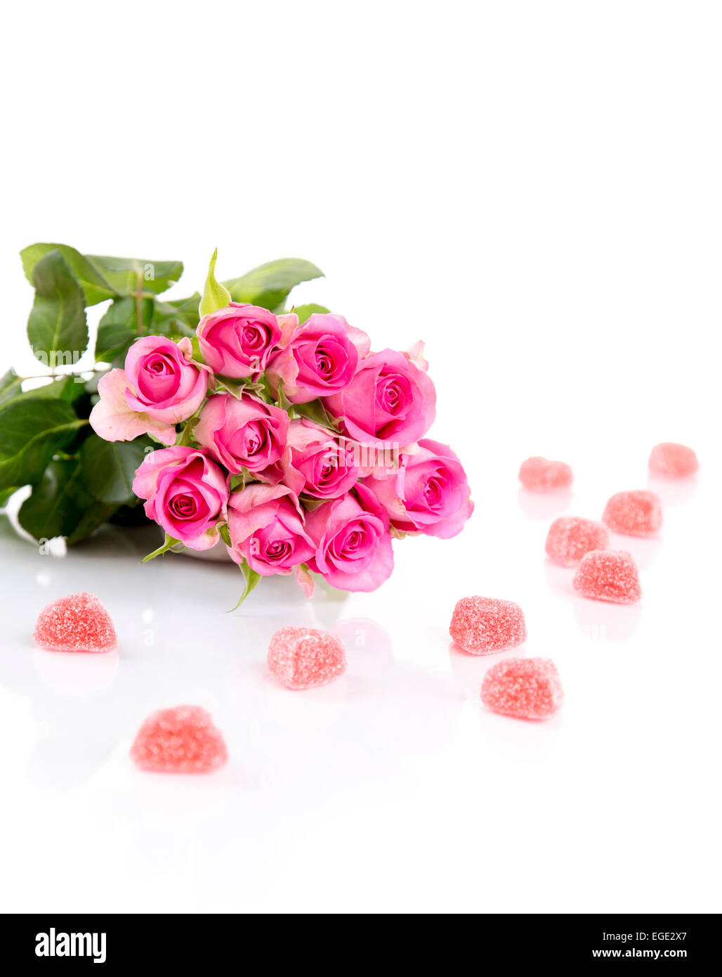Roses with Candy Hearts Stock Photo - Alamy