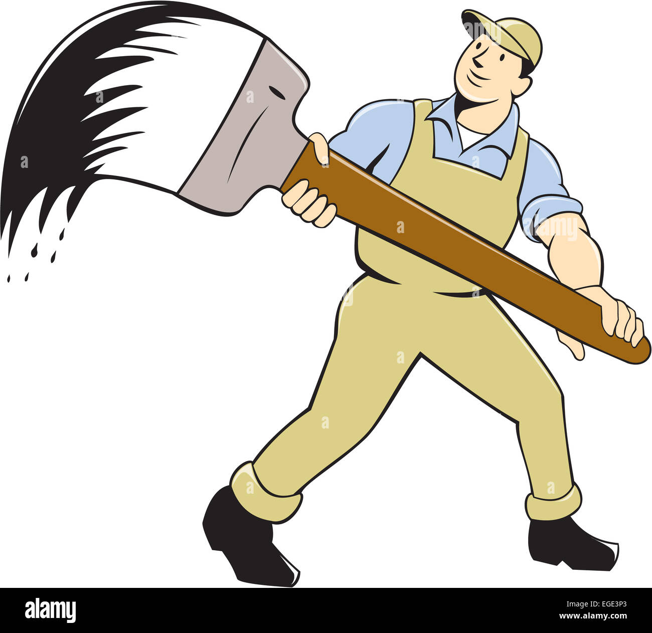 illustration of a house painter holding giant paintbrush viewed from ...