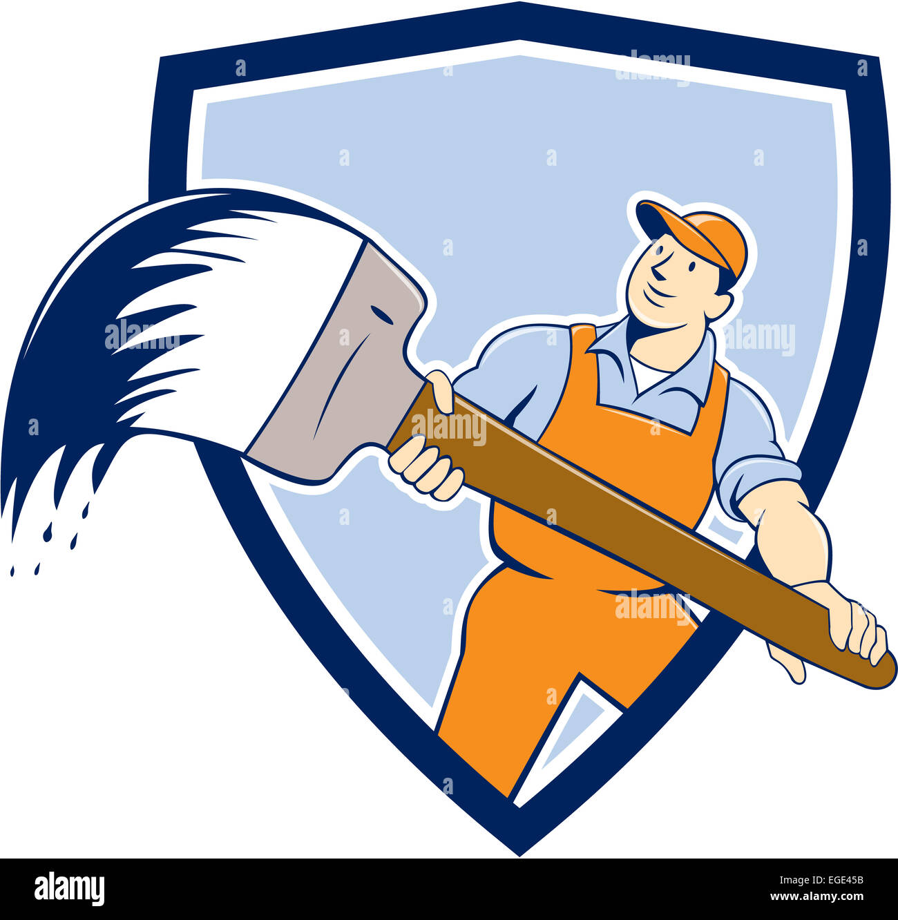 illustration of a house painter handyworker holding giant paintbrush ...