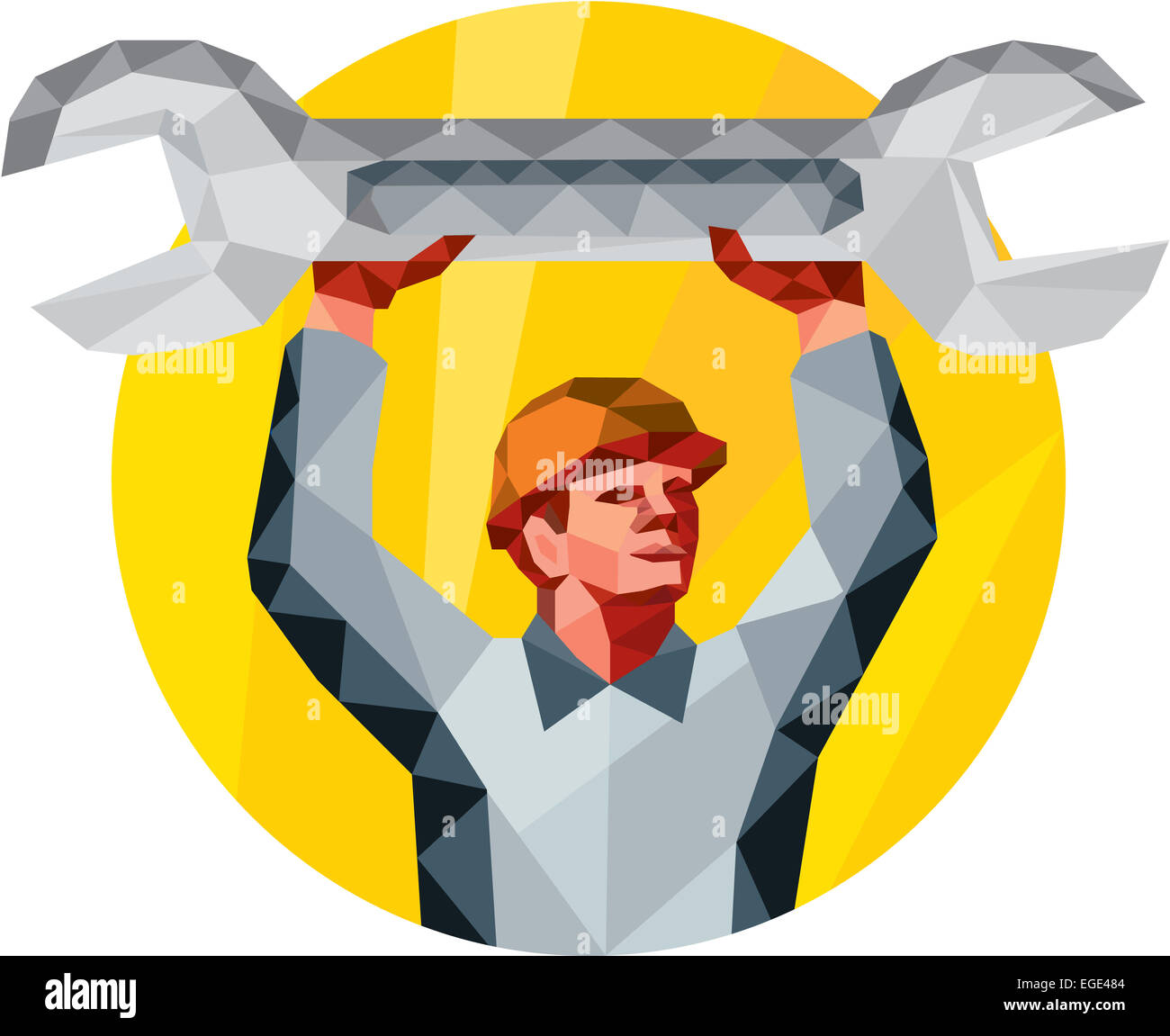 Low Polygon style illustration of a mechanic wearing hat holding ...