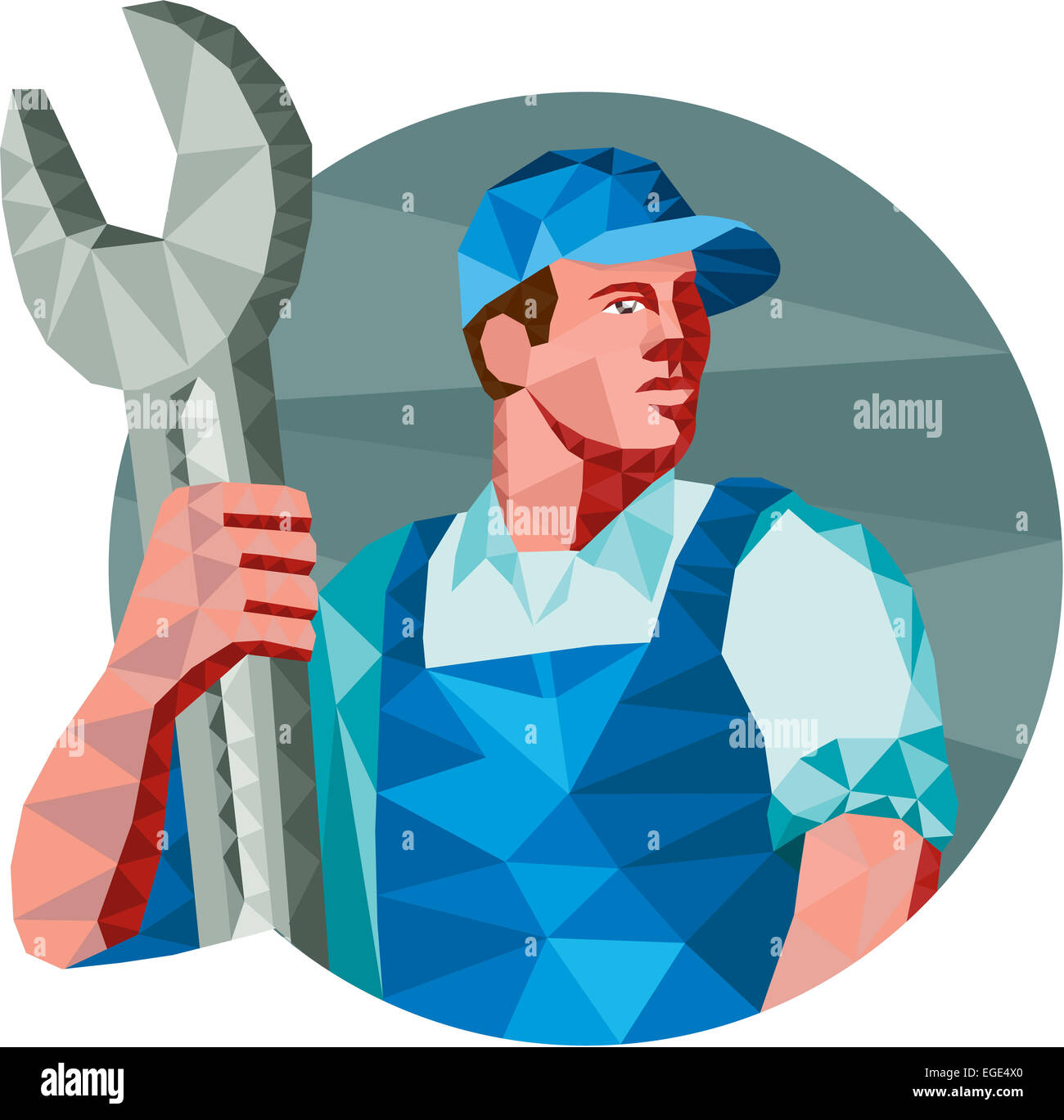 Low Polygon style illustration of a mechanic wearing hat holding ...