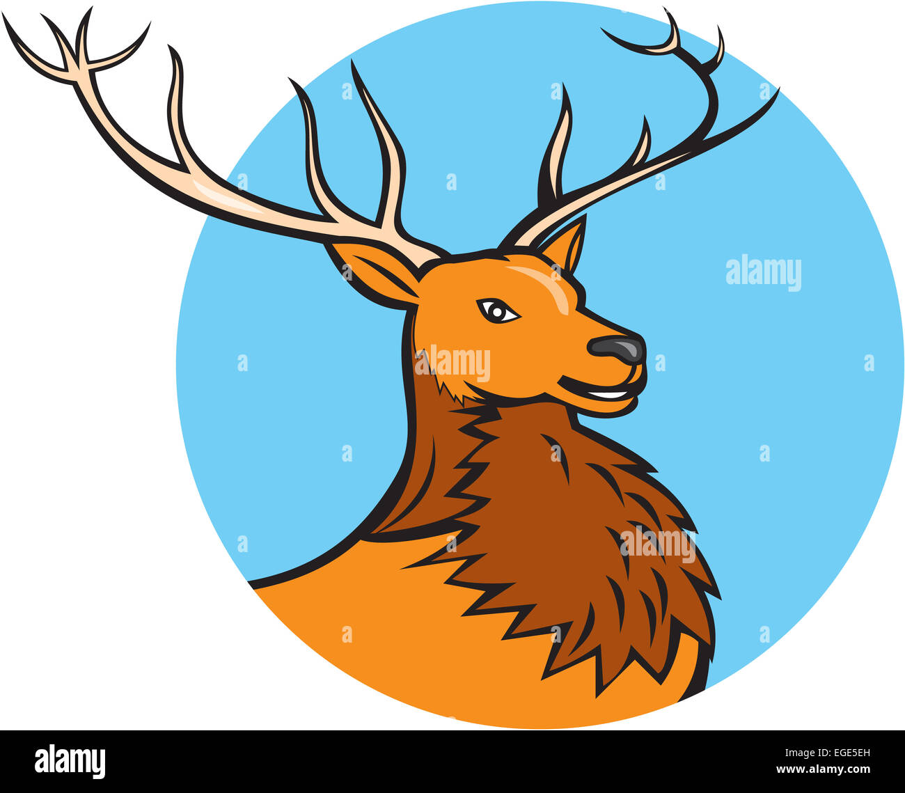 Illustration of a red stag deer buck head facing side set inside circle ...