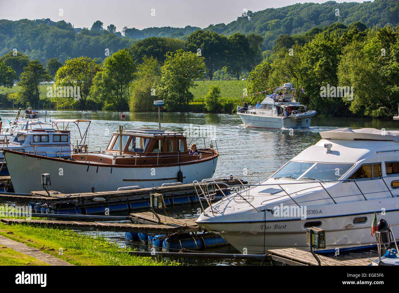 Motor yachts on river Ruhr, Essen, Germany Stock Photo - Alamy