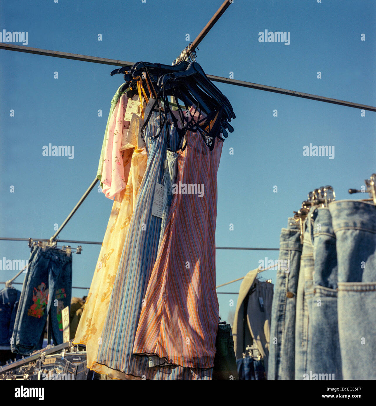 Sales of clothing on the street marketplaces Stock Photo - Alamy