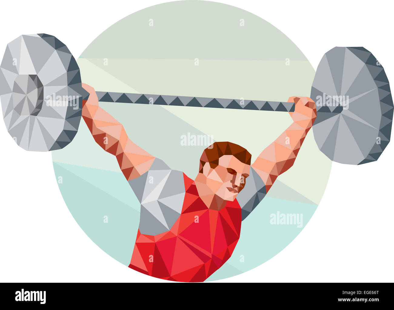 Low Polygon style illustration of a weightlifter lifting barbell facing ...