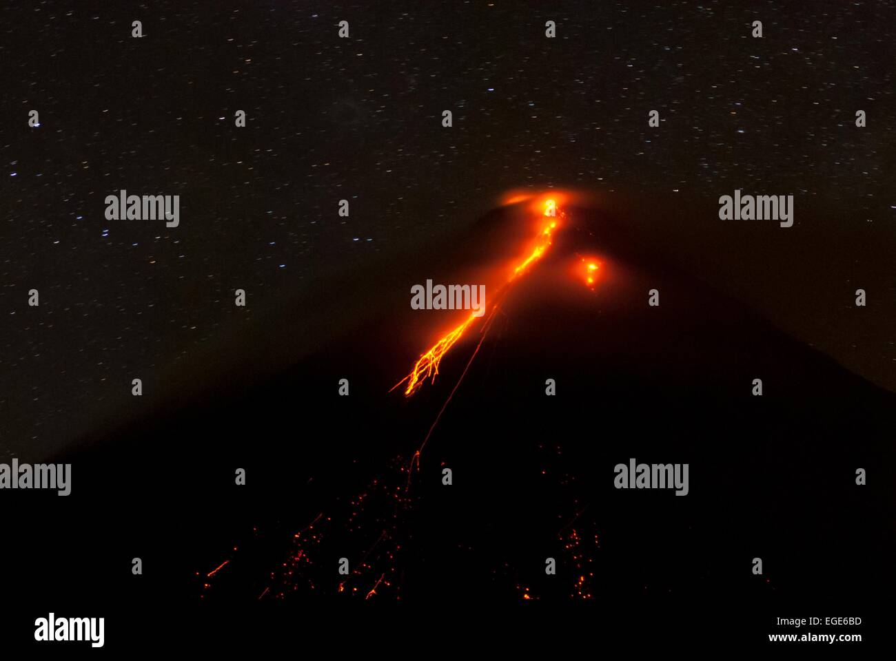 Costa Rica. La Fortuna, National park Volcan Arenal, night lava ...