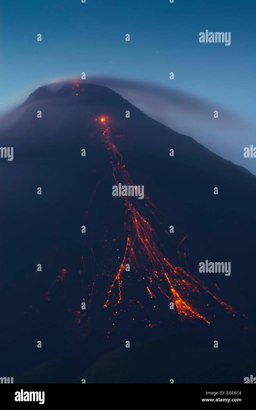 Costa Rica. La Fortuna, National park Volcan Arenal, night lava ...