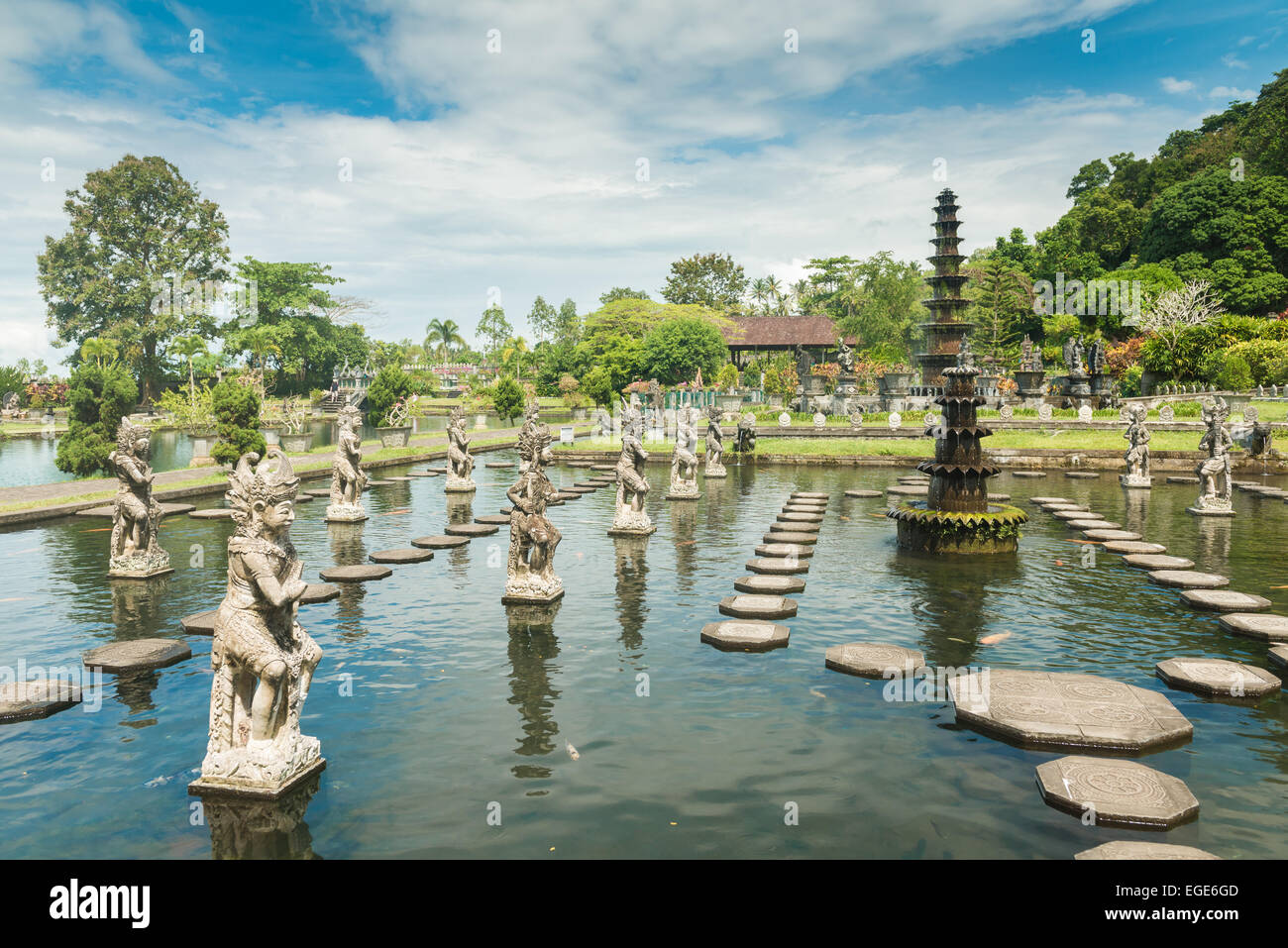 Tirtagangga water palace with fountains and ponds on Bali, Indonesia ...